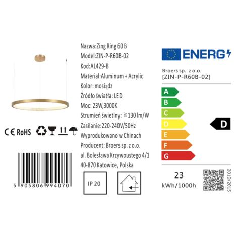 Zing Ring 60 B - Araña LED 60cm anillo de latón dorado