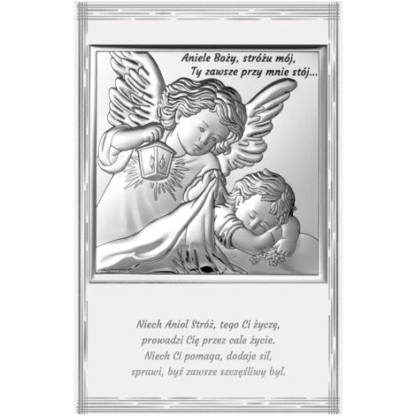 Imagen plateada moderna de un ángel de la guarda encima de la cama con ...