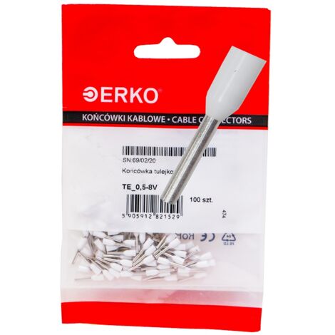 Punta de casquillo aislada TE 0,5/8 V 100 uds blanco ERKO