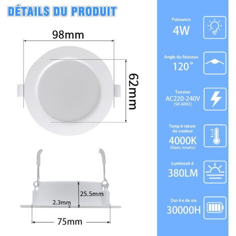 Foco LED plano Set 4W 380 lm 4000K IP44 Blanco 6 uds