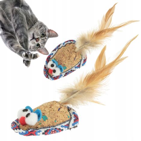 Juguete para gato de corcho ÉTNICO CON PLUMAS para un auténtico cazador ...