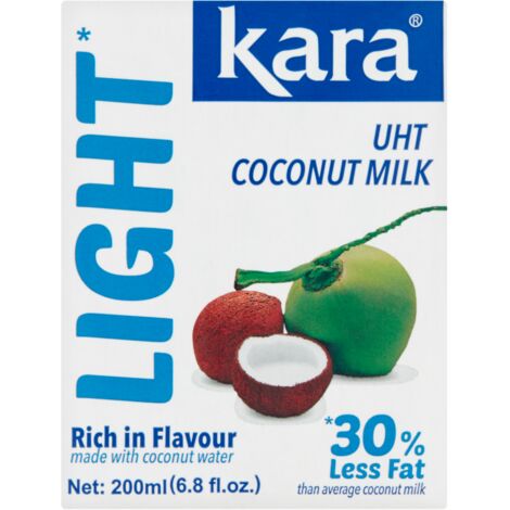 KARA Light - Leche de coco UHT 200 ml - Sabor delicado, Agua de coco