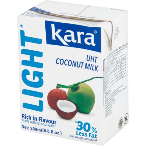 KARA Light - Leche de coco UHT 200 ml - Sabor delicado, Agua de coco