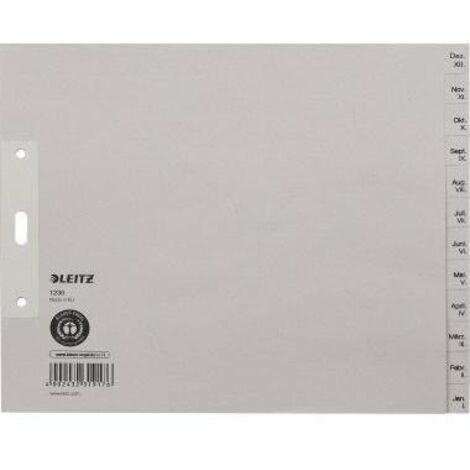 Leitz Register 12300085 DIN A4 Dez.-Jan. halbe Höhe Papier grau