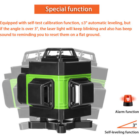 TONYSA Nivel láser 4D de 360°, nivel láser autonivelante de 16 líneas, 2 baterías de 2400 mAh ...