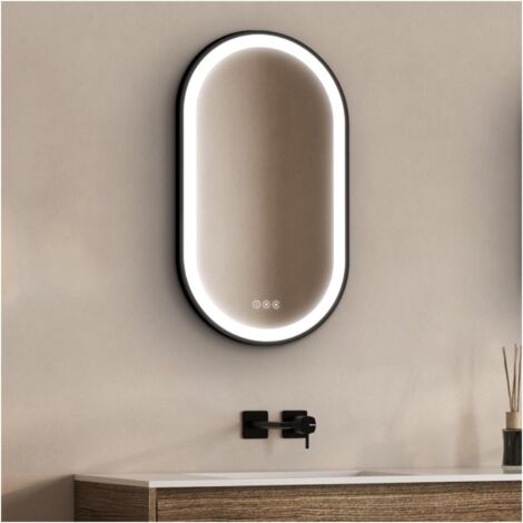 Espejo LED ovalado 90x50cm con marco de aluminio negro LYSEA