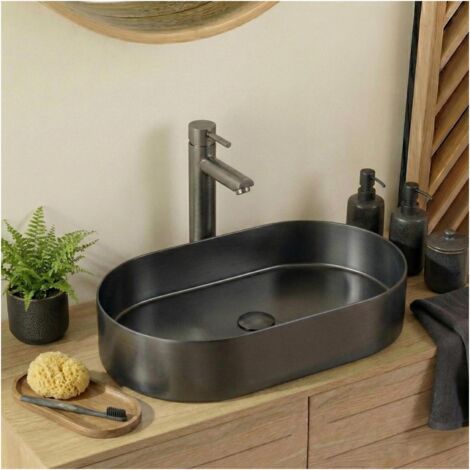 Lavabo ovale da appoggio in acciaio inox canna di fucile 55x35 cm con ...