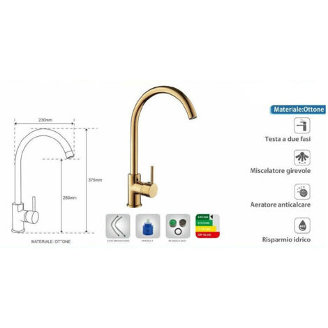 Cleafe - Rubinetto Miscelatore Per Lavello Da Cucina Materiale Ottone ...