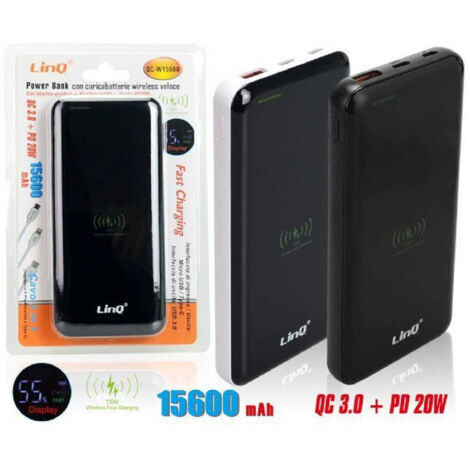 Linq - Power Bank Batteria Esterna Ricarica Veloce Wireless 15600mah ...