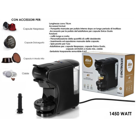 TrAdE Shop Traesio - Macchina Da Caffè 1450w 4in1 Capsule Cialde Compatibile Nespresso Dolce ...