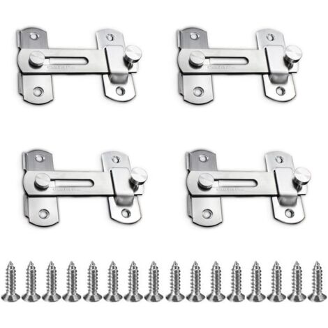 Pack of 4 door latches, safety latches, sliding bar, stainless steel ...