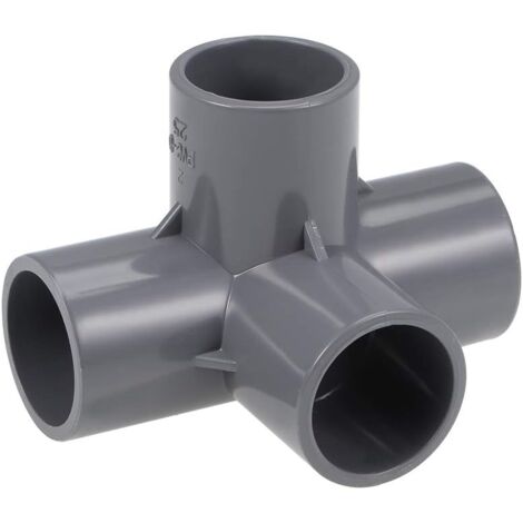 Pack of 2 4-way angle fittings made of furniture-quality PVC, 25 mm, grey
