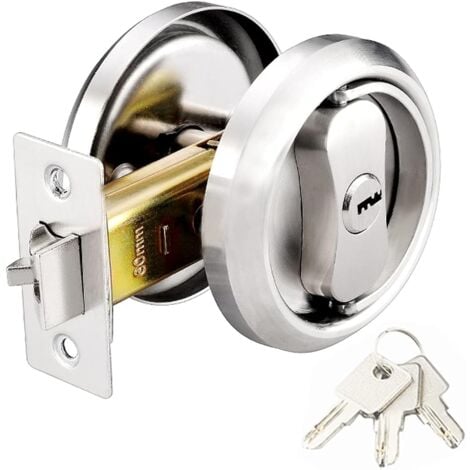 Round Pocket Door Lock with 3 Keys 304 Stainless Steel for Bedroom ...