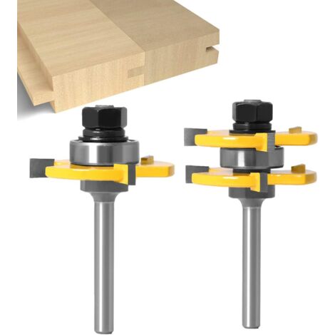 Matching tongue and groove router bit set with 6 mm shank, 3 teeth, T ...