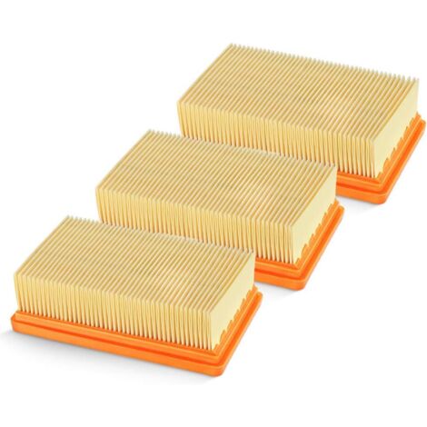 Pack of 3 replacement flat pleated filters for Karcher MV4 MV5 MV6 WD4 ...