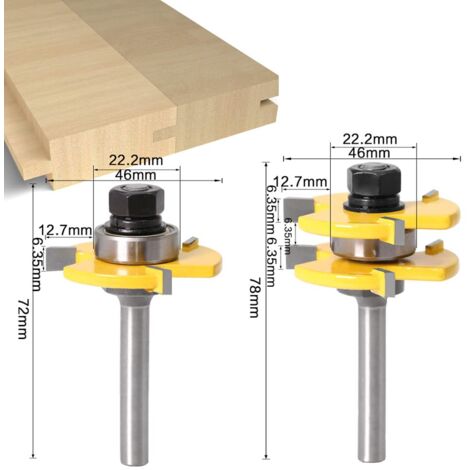 8mm Shank Matching Tongue and Groove Router Bit Set 3 Teeth T Shape ...