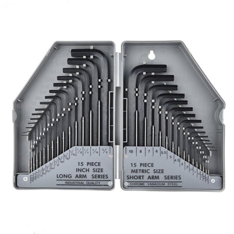 Allen key set with 30 Allen keys in inch and metric from 0.7 to 10 mm ...