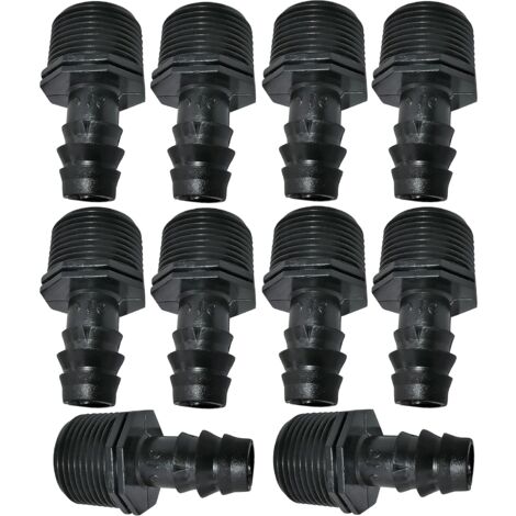 Set of 10 male adapters/fittings with barbs Ø16 mm x 3/4 inch for drip ...