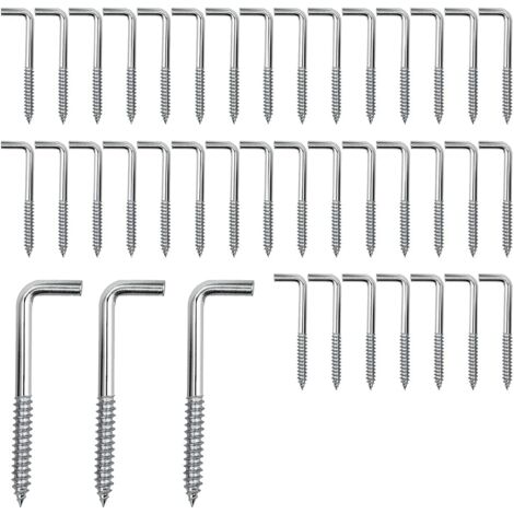 40pcs screw hooks, corner screws, L hooks, screw-in hooks, carbon steel ...