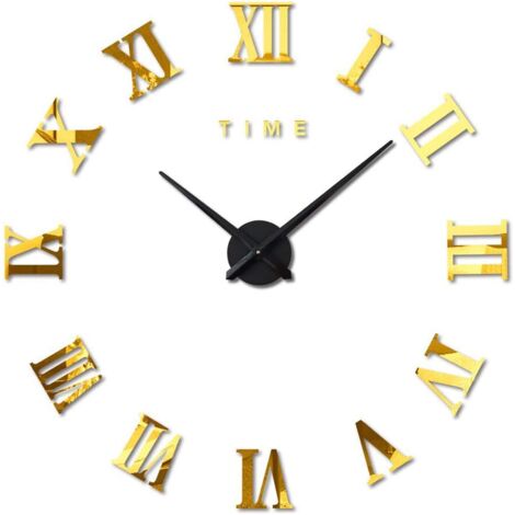 Modern DIY Large Wall Clock Roman Numerals Big Clock Stickers 3D Clock ...