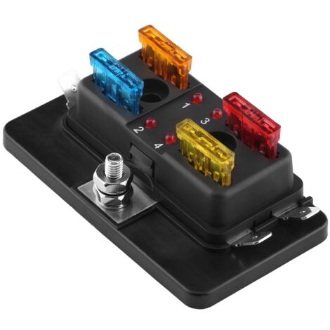 for Fuse Block DC 32V 4 Way Fuse Holder Mount with LED Indicator Lights ...