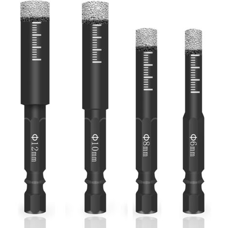 Diamond drill bit set for tiles and glass, 4 pieces, 681012 mm, hexagon ...