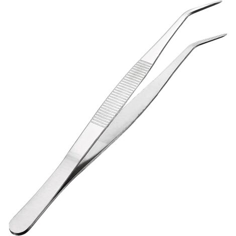 20 cm/8 inch stainless steel tweezers with 60 degree curved, serrated ...