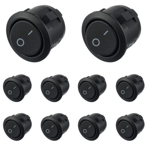 Black Round Rocker Switch 10pcs On/Off 2 Pin AC 6A(250V) 10A(125V) SPST ...