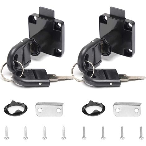 2pcs Black Desk Drawer Lock, Alloy Lock with 4 Keys, Furniture Cylinder ...