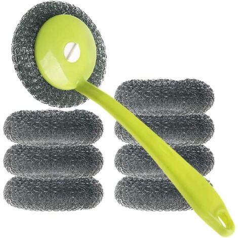 Stainless Steel Scrubbing Sponge Set with Handle, 8 Pack Kitchen ...