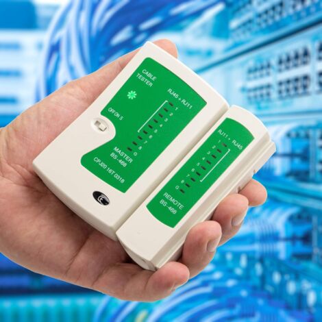 Network cable tester for RJ45 and RJ11 cables