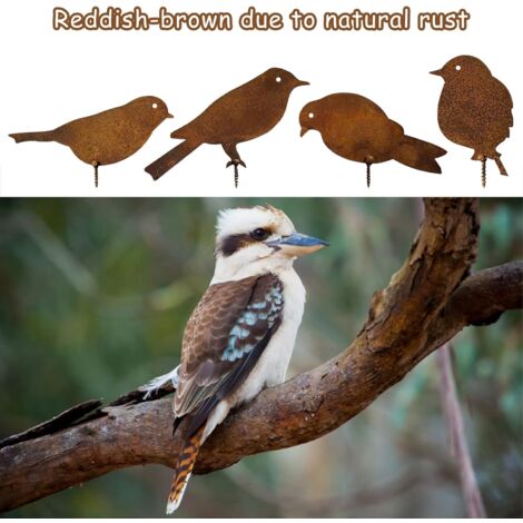 Garden decoration rust plug, 4 metal birds with screws, garden birds ...