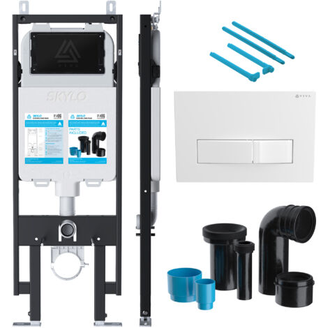 1.14m Concealed Wall Hung Toilet Frame Dual Flush Cistern - White Plate