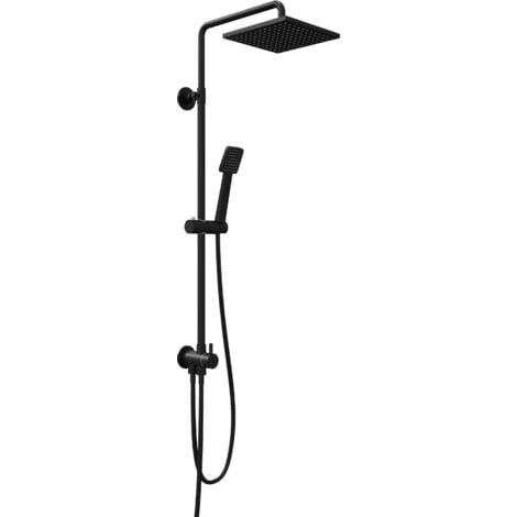 Square Black Rigid Riser Shower Kit with Fixed Head and Handset