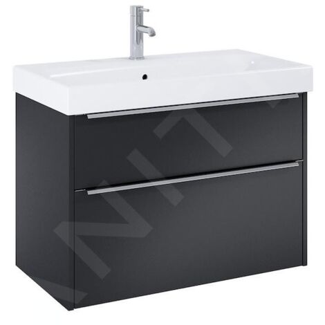 Jika Pure - Armoire avec lavabo, 80x54x42 cm, 2 tiroirs, noir mat ...