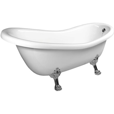 RETRO Bain de qualité 158x76x71cm, Chrome Matt Legs, Blanc