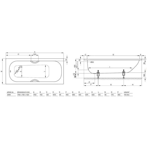 Bette Form - Baignoire encastrable 1750x750 mm, blanc 2949-000