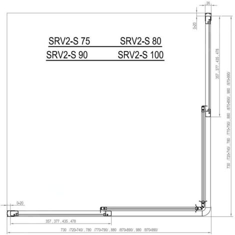 Ravak Supernova - Porte de douche SRV2-75 S, 720-740 mm, satiné/Pearl 14V30UO211