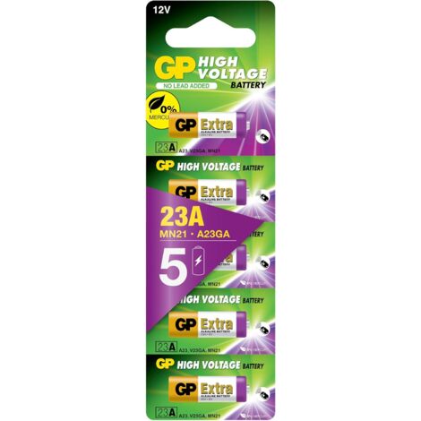 Piles 23A Lot de 5 - Batteries A23 V23GA Alcalines 12V- GP Extra