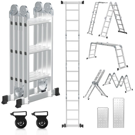 SWANEW Scala pieghevole Scaletta multiuso 4x3 gradini fino a 150kg Aluminum