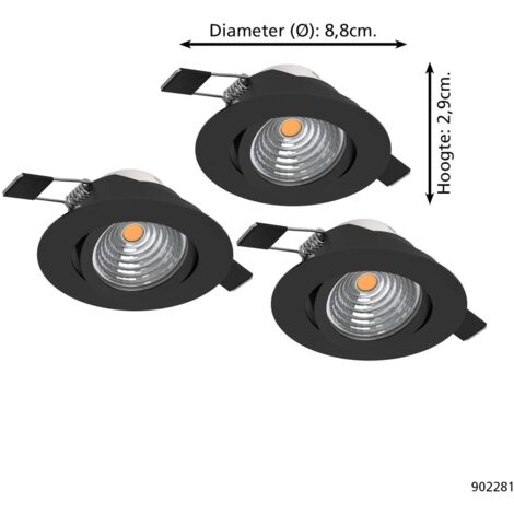 Lot de 3 spots encastrés Saliceto noir Ø 8.8cm - 6.4W - 902281