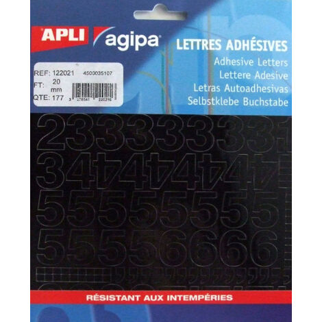 Autocollants Chiffres Noirs APLI 20mm - 177 pièces