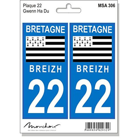 Stickers Plaque Immatriculation Bretagne Drapeau Breton MonChoix x2