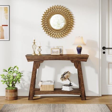 Tribesigns Konsolentisch 105cm mit Lagerung, 2-Tier Holz Eingangstisch mit Regal, Bauernhaus ...