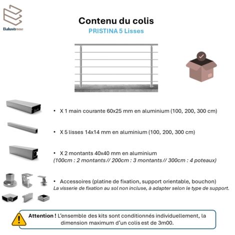 Balustrade en aluminium 3m barrière de protection à sceller au sol ...