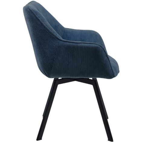 Cómoda silla de comedor con asiento giratorio en pana azul y metal ...