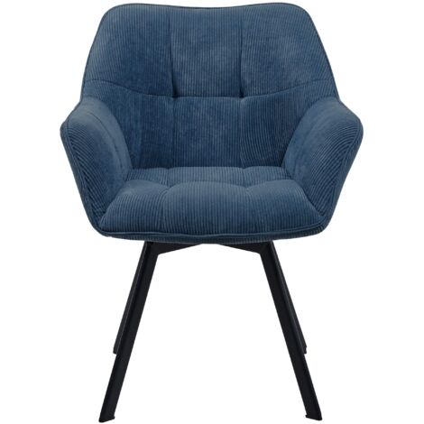 Cómoda silla de comedor con asiento giratorio en pana azul y metal ...
