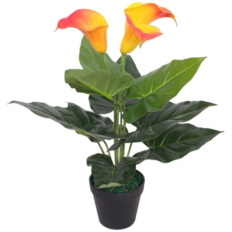 Planta artificial con maceta de alcatraz 45 cm rojo y amarillo DEC021923
