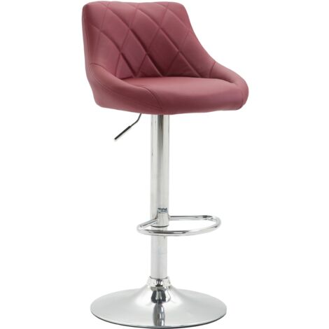 Taburete de bar giratorio en sintético burdeos con reposapiés con costuras decorativas 100000110