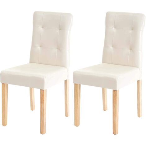 Conjunto de 2 sillas sintéticas color crema con patas de madera clara ...